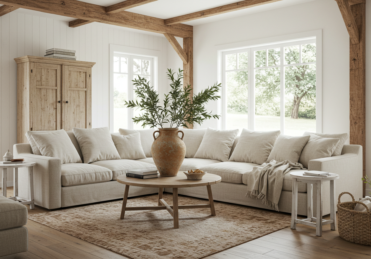 30 Stunning Earthy Farmhouse Living Rooms That Feel Like Home - Green ...